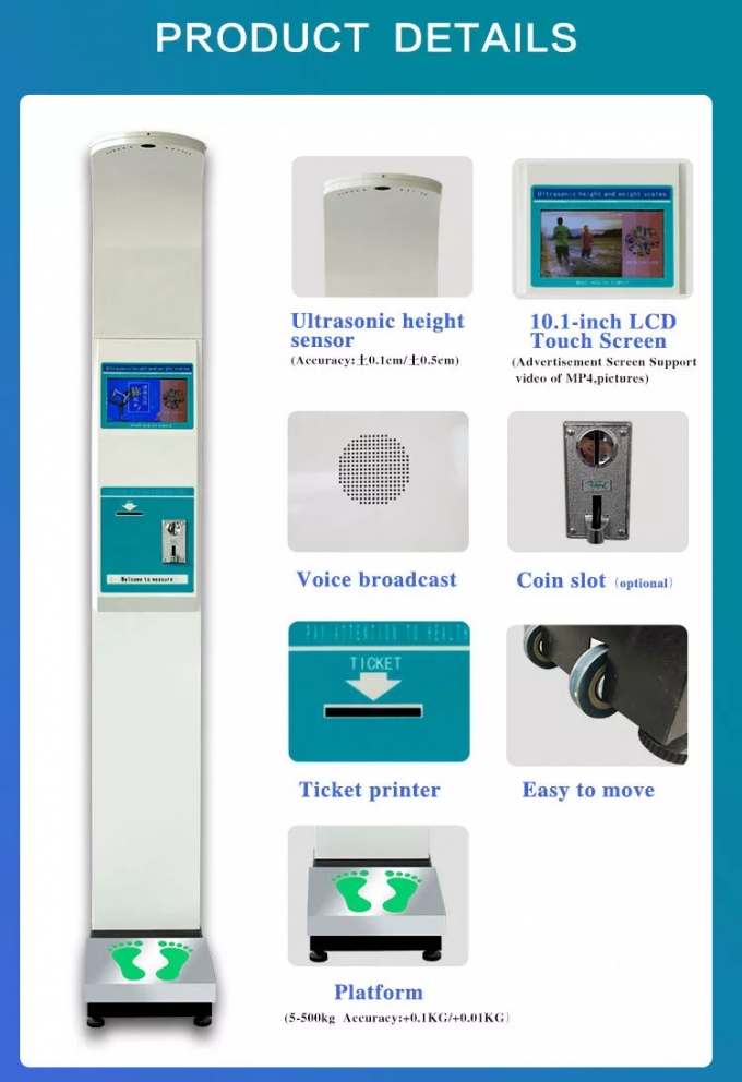 Lcd Electronic Coin Operated Weight Scale Digital Height Printing