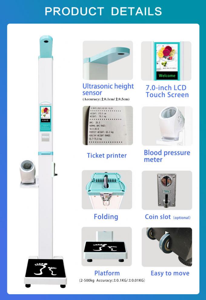 Hospital Coin Operated Weighing Scale Height Machine Measure Blood Pressure
