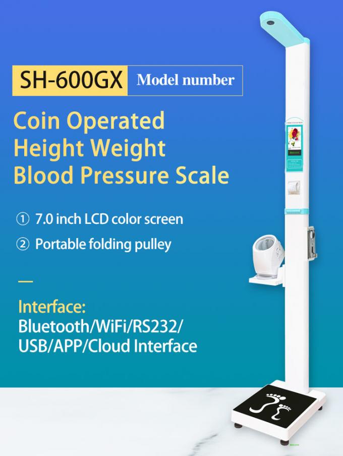 Hospital Coin Operated Weighing Scale Height Machine Measure Blood Pressure